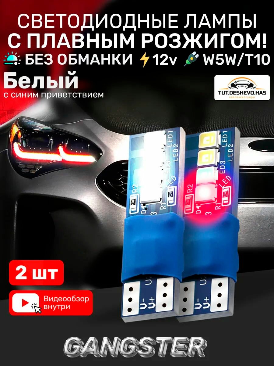 Лампа автомобильная W5W/T10, 2 шт. арт. w5w t10