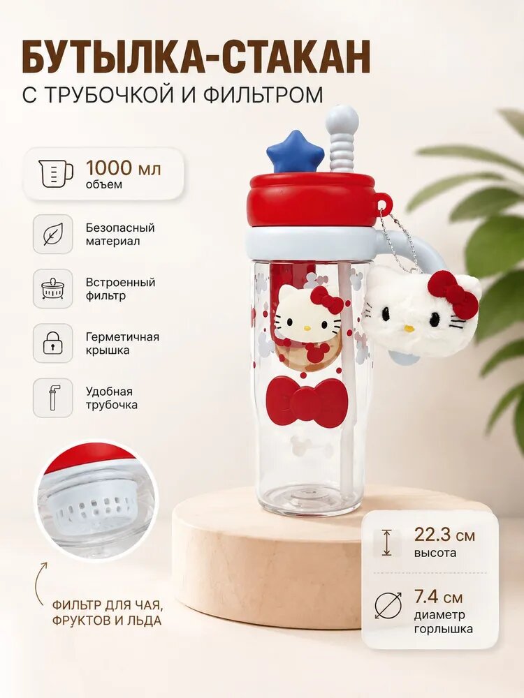 Поильник Корпус и соломинка из пищевого пластика 300 мл Встроенный фильтр