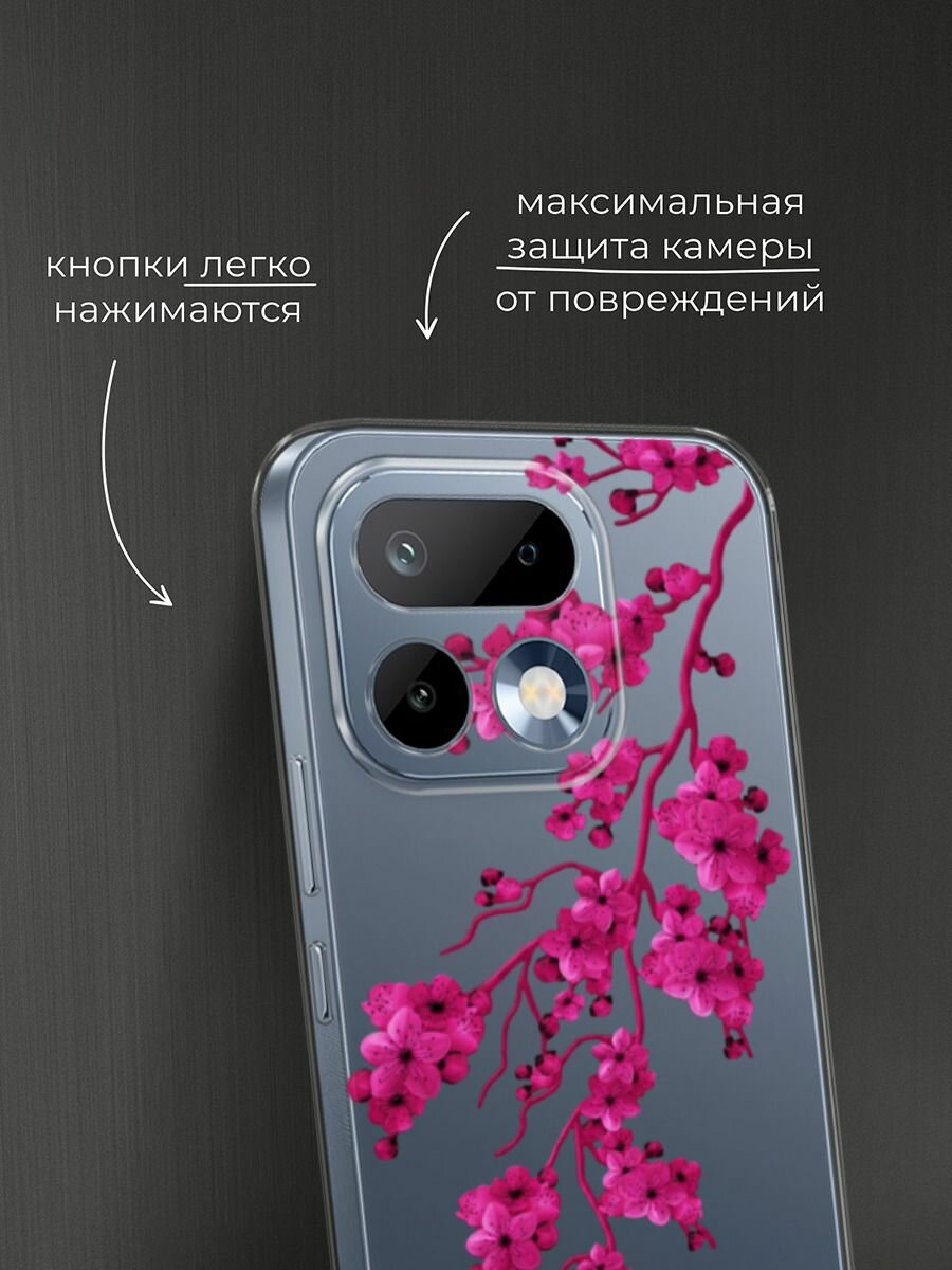 Силиконовый чехол на Realme 16 Pro / Реалме 16 Про с принтом Яркая розовая сакура — фото 1