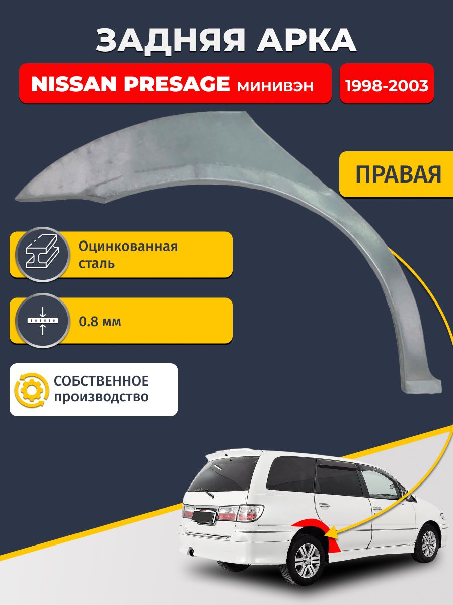 Правая задняя ремонтная арка для автомобиля Nissan Presage 1998-2003 (Ниссан Пресаж). Оцинкованная сталь 0,8мм.