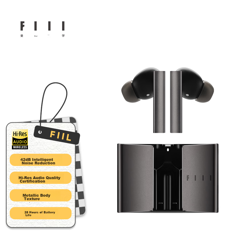 FIIL CC Pro2 Smart Noise-Cancelling True Wireless Bluetooth Earphones, Business Small Gold Label Certified, Long Battery Life, Compatible with Phones, Computers, Laptops, Call Noise-Cancelling Headphones, Titanium Gray