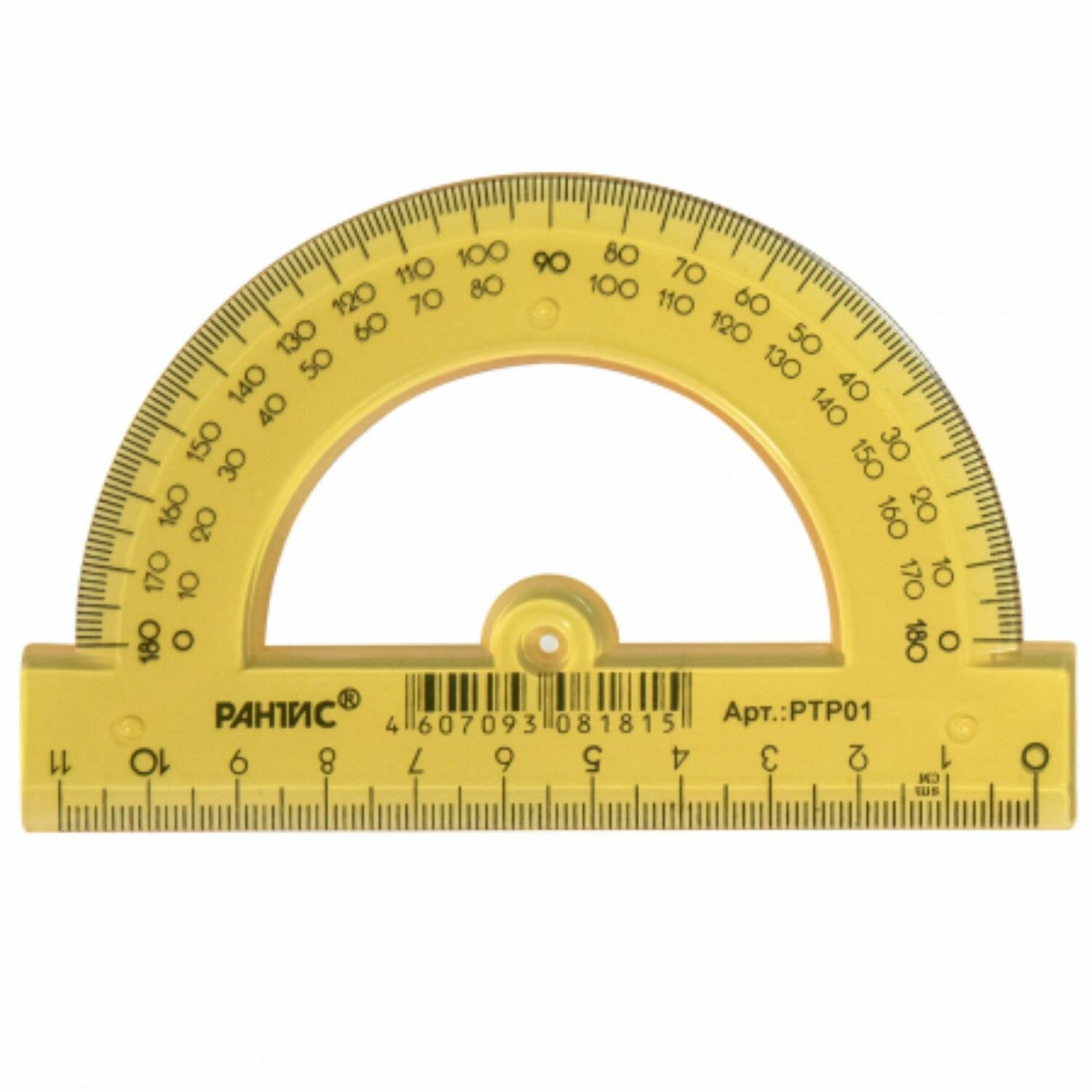 Транспортир 180гр. 12 см пласт. прозр. цветной