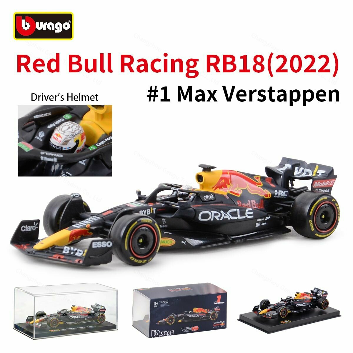 Коллекционная модель Bburago 1:43 Red Bull RB18 2022 F1 — литой болид в прозрачной акриловой коробке