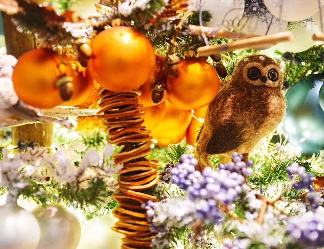 Валяная игрушка ручной работы шерстяной СЫЧ малый, 15 см, Kaemingk (Decoris)