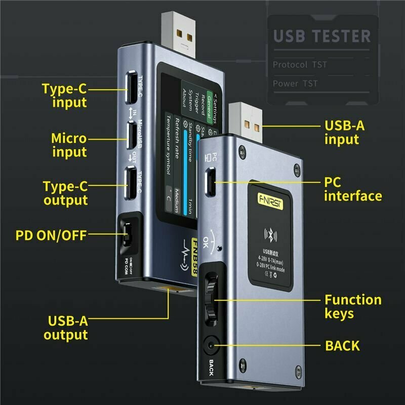 O094F FNIRSI FNB58 USB Цифровой прибор для измерения напряжения и тока Тип-C Многофункциональный тестер быстрой зарядки QC/PD Приманка синий