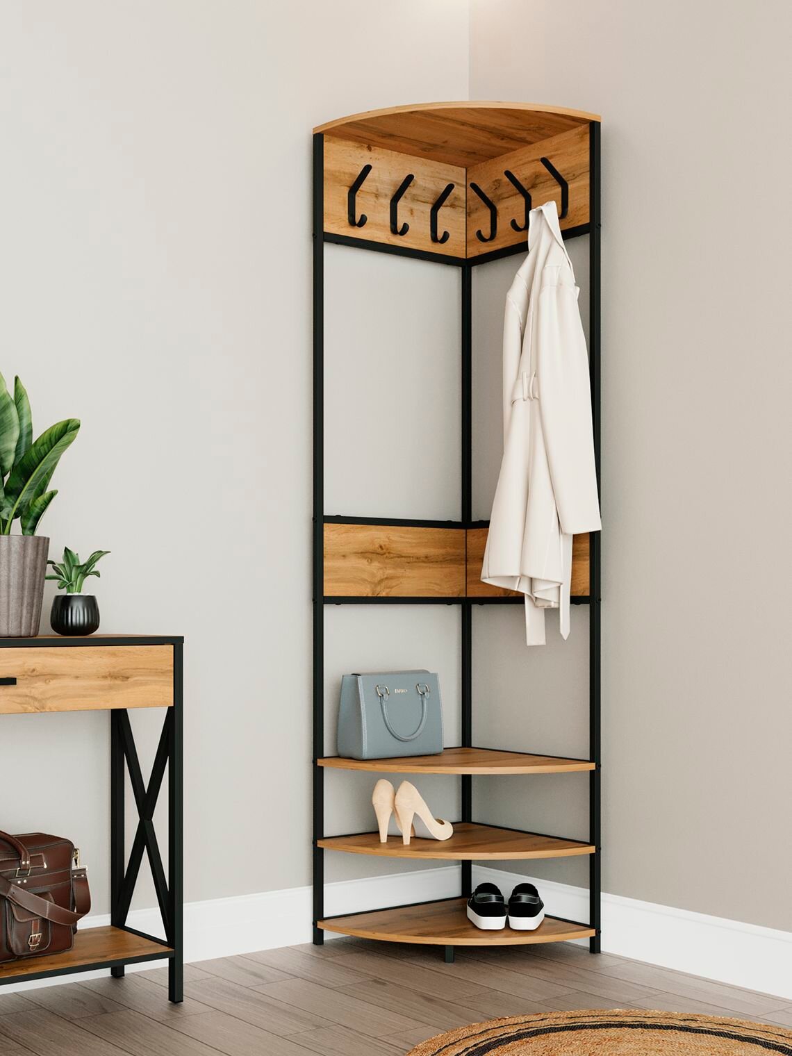 Прихожая угловая, вешалка напольная Лофт 50х202 см, Дуб Вотан