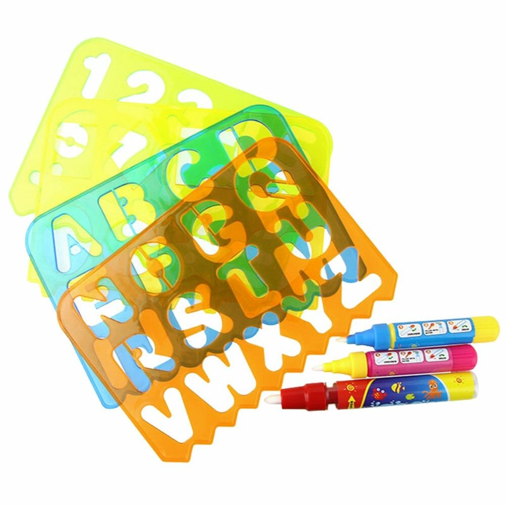 Набор шаблонов для рисования геометрических фигур алфавита, пластиковая доска из 4 предметов с 3 ручками для детей, образовательные художественные принадлежности для творческого развития детей