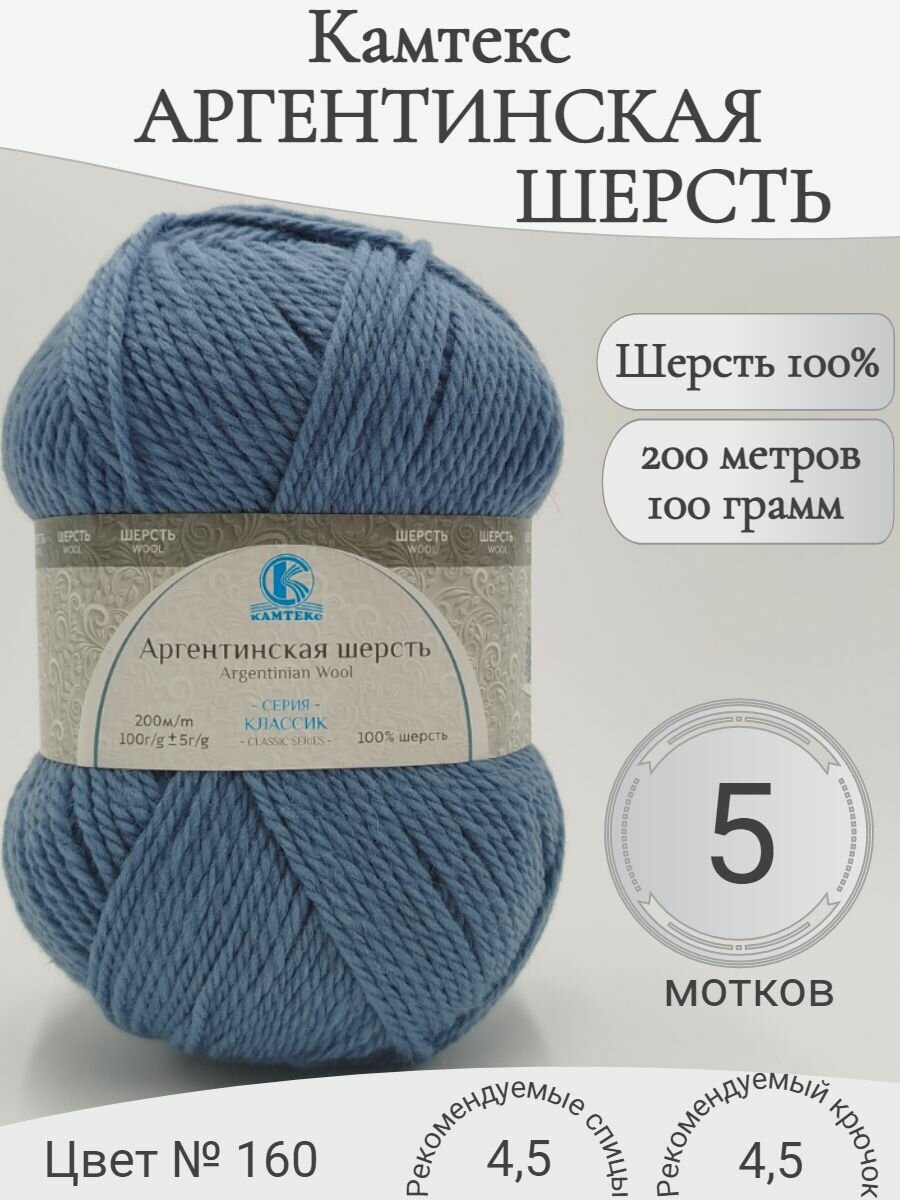 Пряжа Аргентинская шерсть Камтекс, 160-северное море (5 мотков)