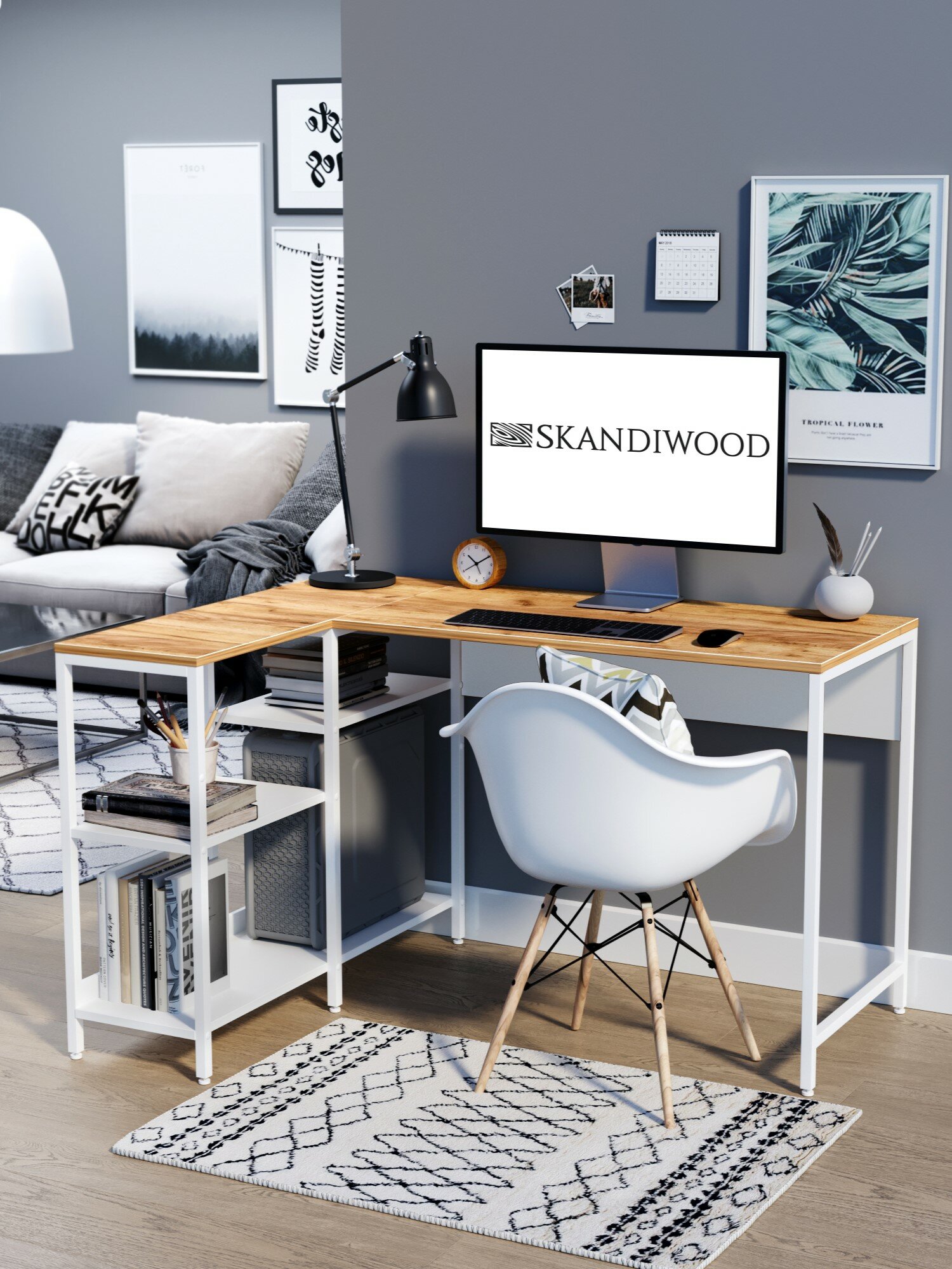 Стол письменный, компьютерный, рабочий для дома, офиса и школьника SKANDIWOOD Bergen (Chicago) 123x93x75 см