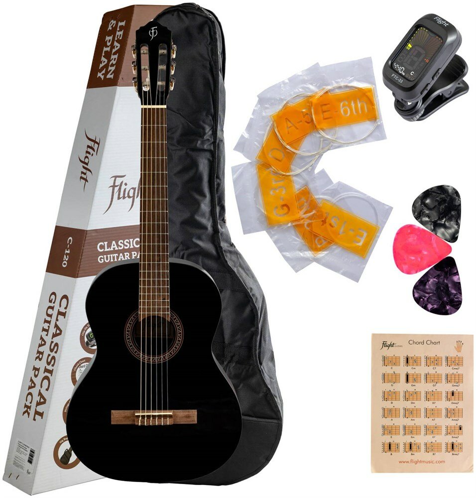 FLIGHT C-120 BK PACK - Гитара классическая в наборе