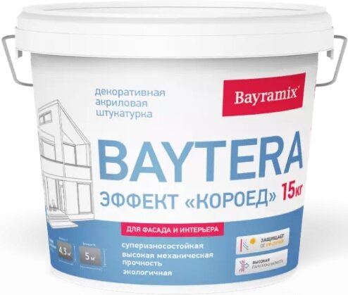 Декоративная Штукатурка Короед Bayramix Baytera 15кг Белая для Внутренних и Наружных Работ / Байрамикс Байтера.