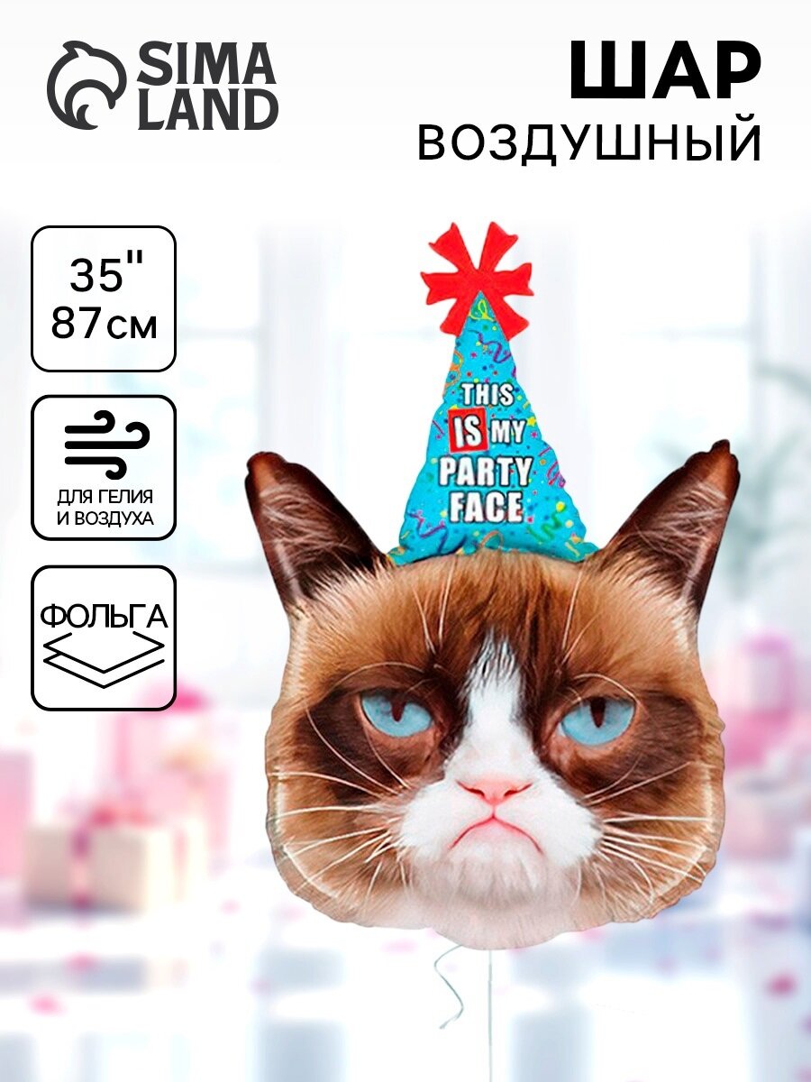 Шар воздушный Falali "Сердитая Кошка в колпаке", фольгированный, глянцевый, 35", 1 шт