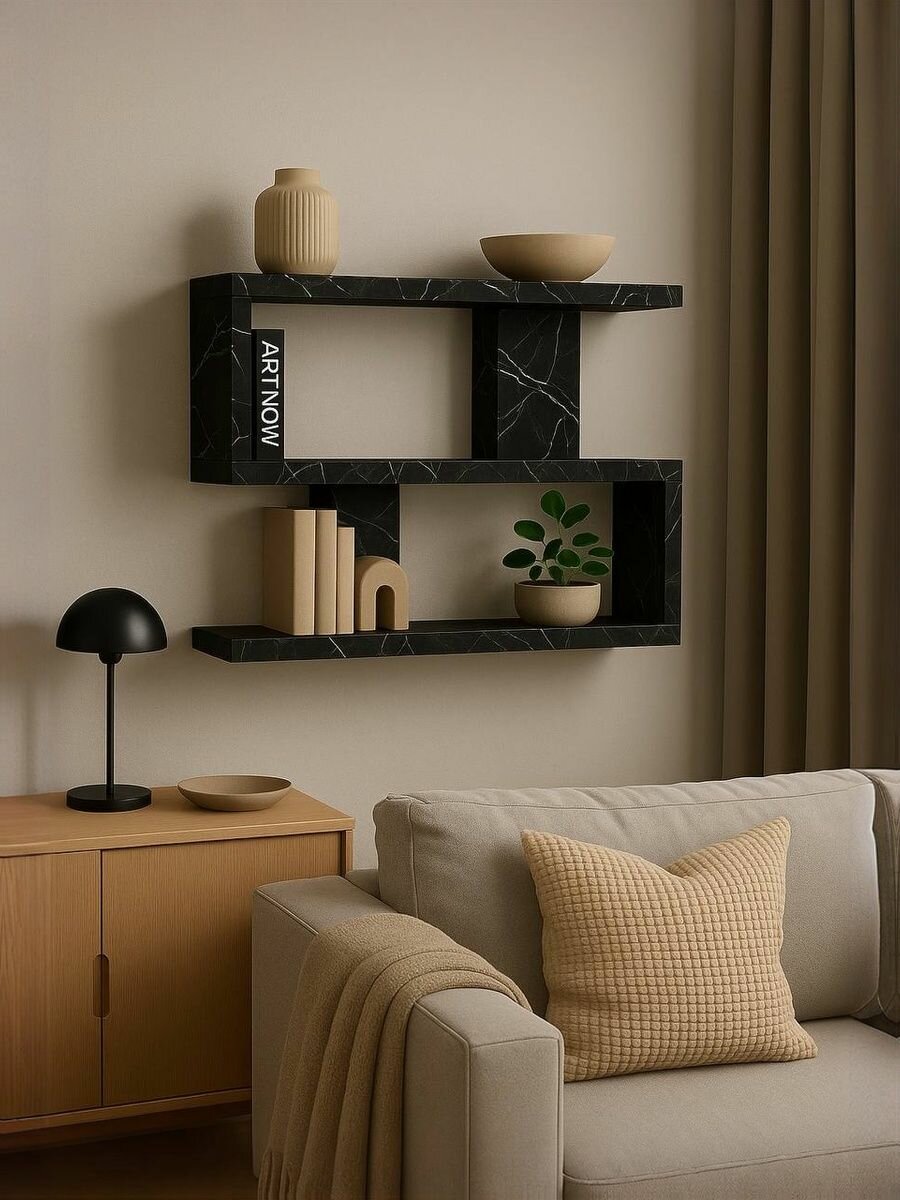 Полка настенная навесная Мрамор черный