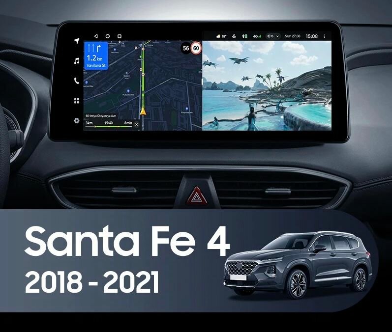 Магнитола андроид 4/64 с 2К дисплеем 12.3" Hyundai Santa Fe 4 TM 2018-2021 стиль Лексус