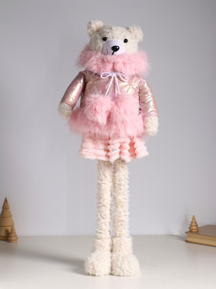 Интерьерная кукла текстильная «Медведица в розовом пуховике», раздвижная 37-65 см, 23×16×37 см