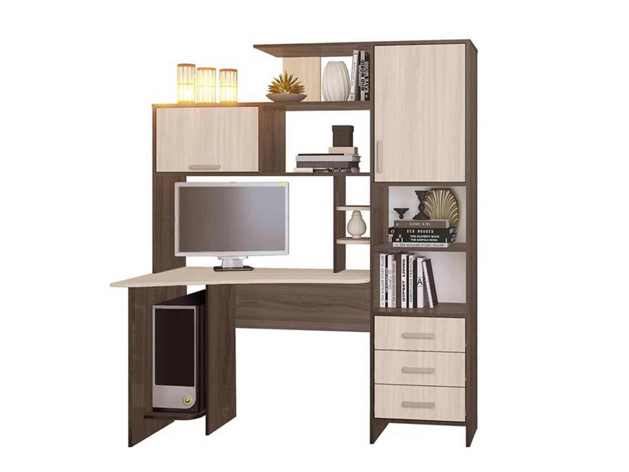 Стол компьютерный №6 (1,5х1,82х0,814) Ясень шимо темный-светлый