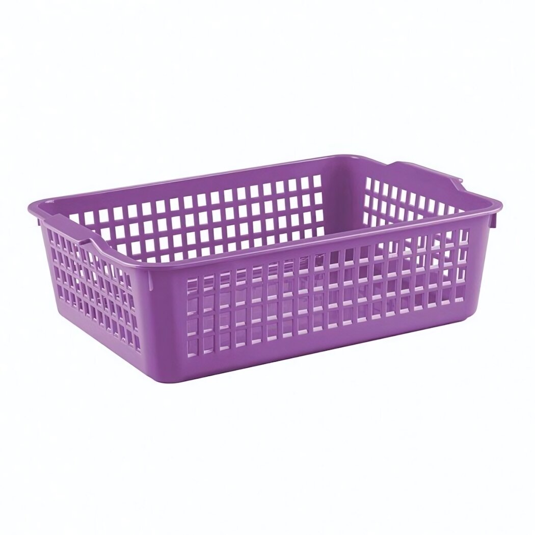 Корзина пластиковая для хранения, 31х22х8,5 см, 4,5 л, фиолетовая, с ручками и вентиляцией