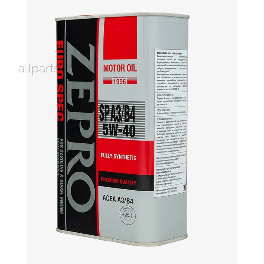 ZEPRO 1849-001-0 Масло моторное 5W-40 ZEPRO EURO SPEC FS SP ACEA A3/B4 (1л)