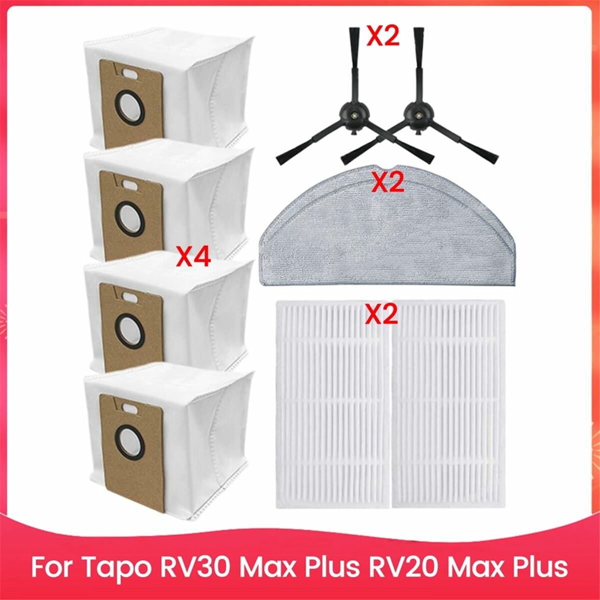 Для Tapo RV30 Max Plus RV20 Max Plus сменная боковая щетка, фильтр HEPA, тряпка для швабры, пылесборники