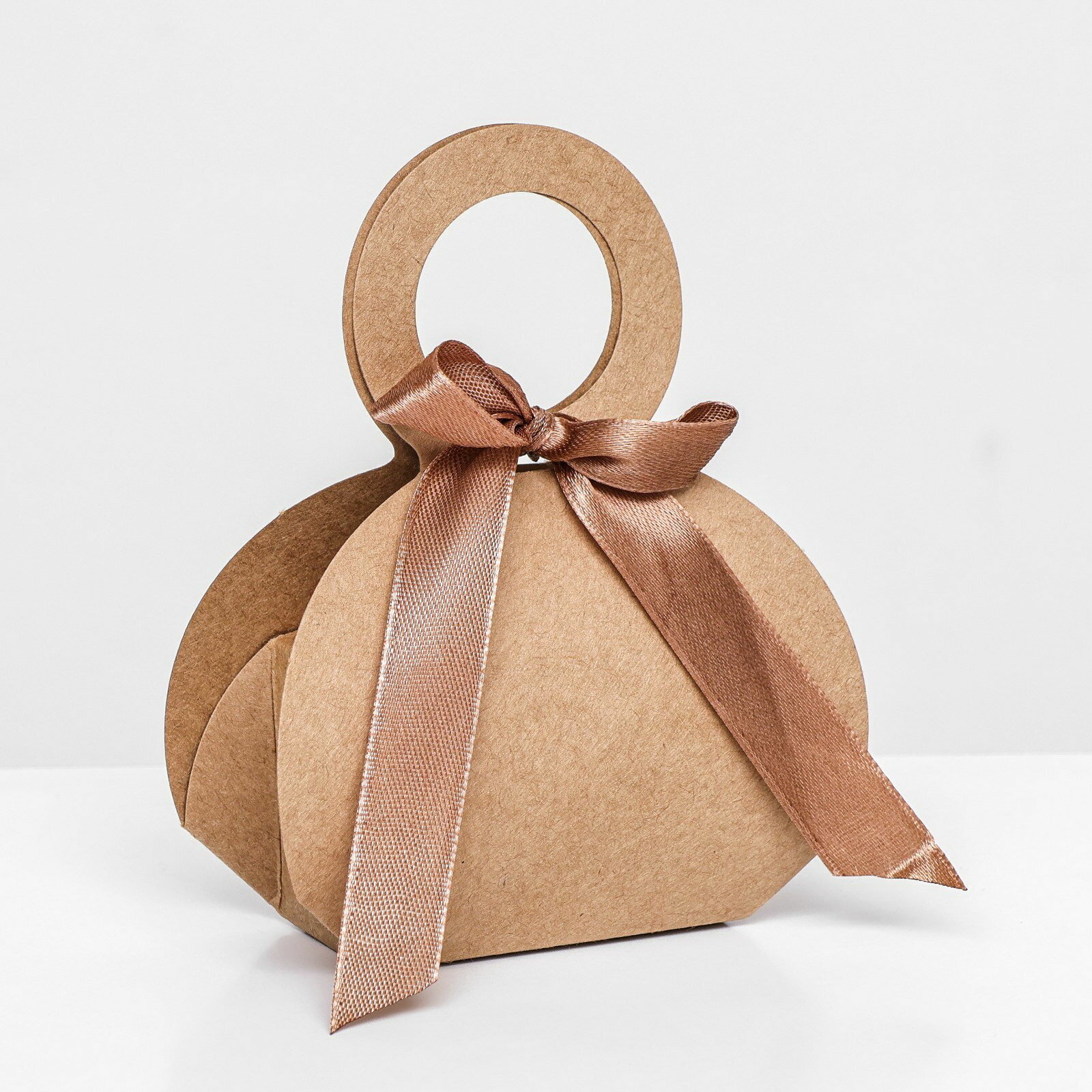 Подарочная коробка в форме сумочки, складная, с бантом и ручкой, крафт, 6x8x3 см, 10 шт.