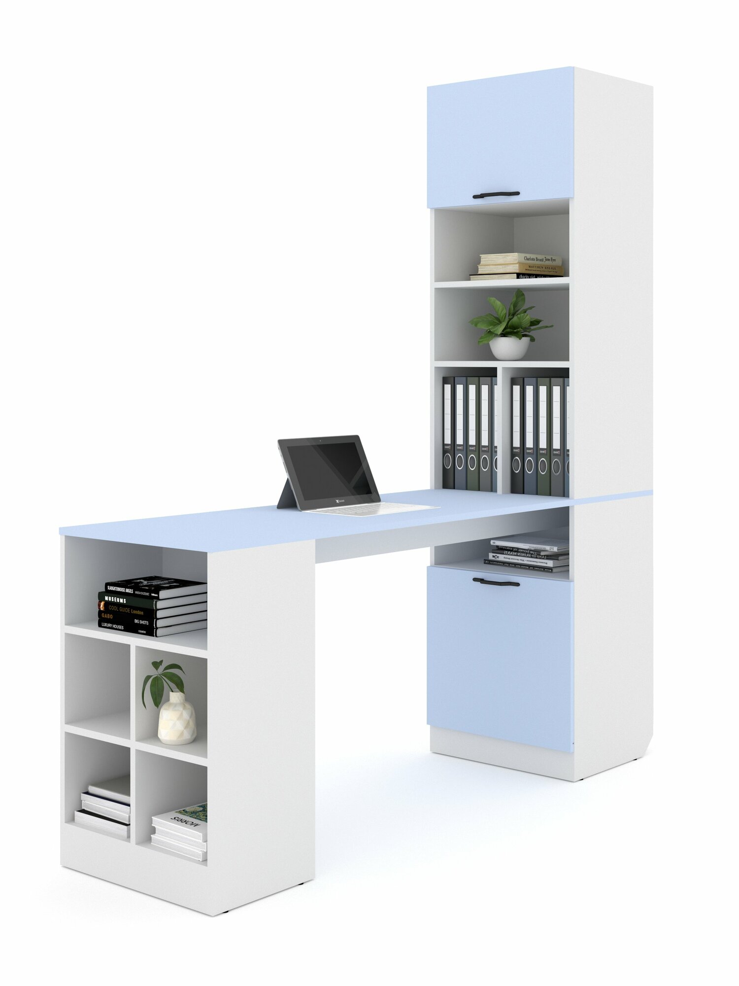 Есэндвич Лаворо 11 Письменный стол со стеллажом 170х190х50 см (Белый/Серенити)