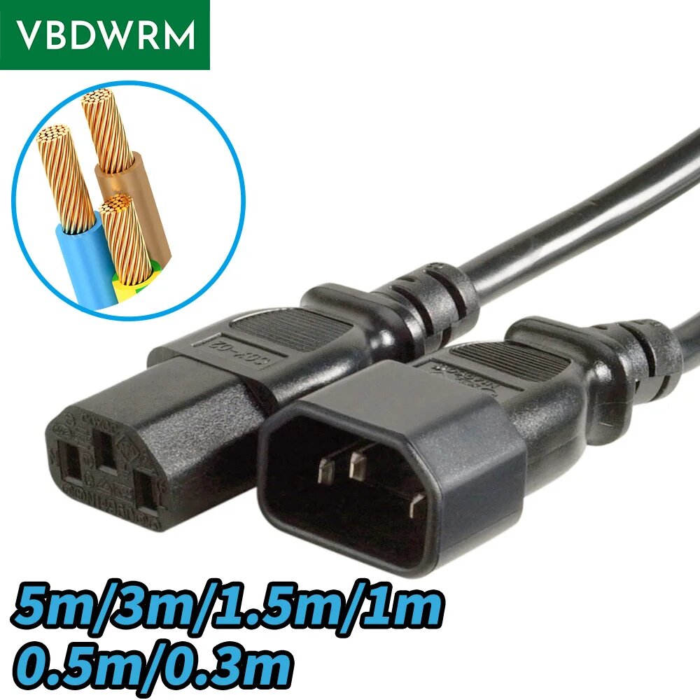 Кабель питания IEC C13 - C14 18AWG 3м, 1.5м, 1м, 0.3м 0.3M