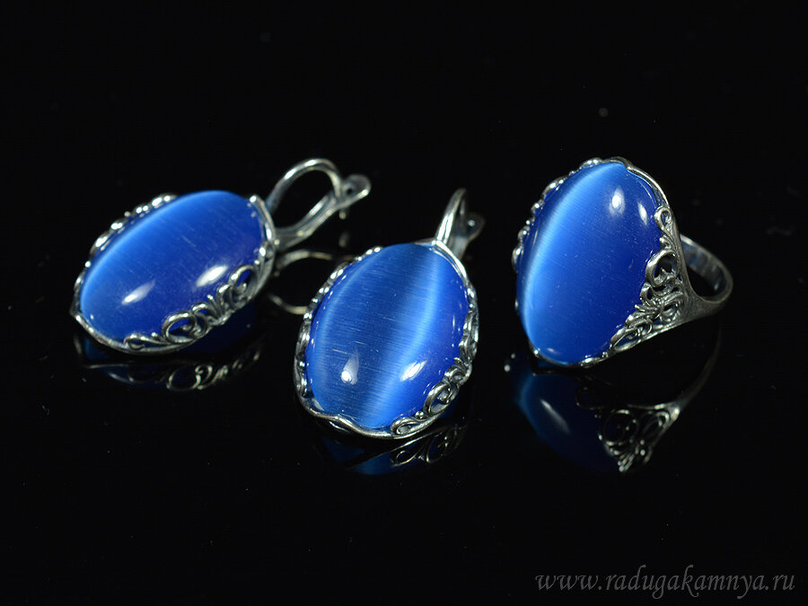 Комплект бижутерии: кольцо, кошачий глаз