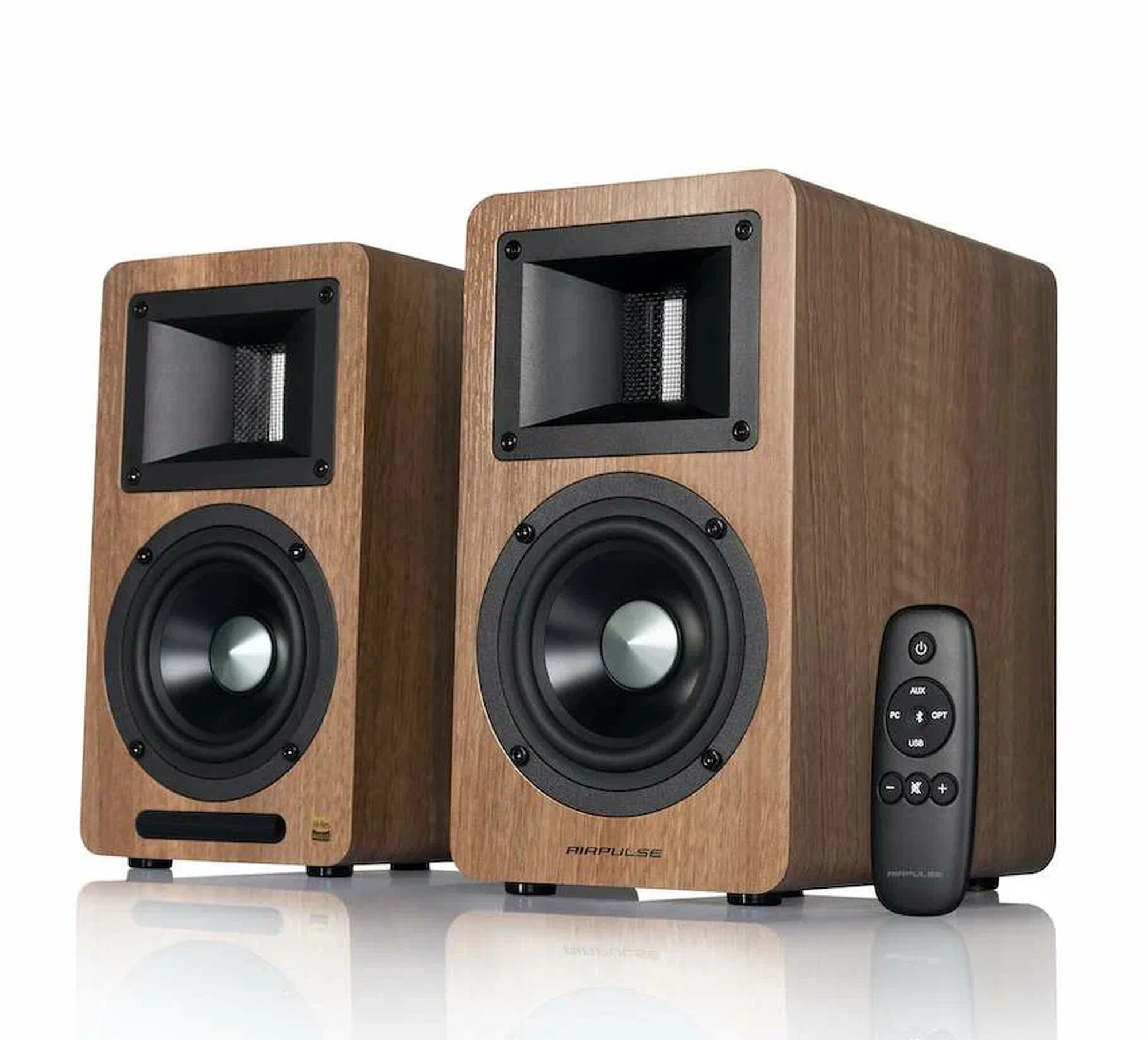 Акустическая система Edifier AIRPULSE A80 walnut, схема 2.0, ативная полочная, Bluetooth, 100 Вт, коричневая