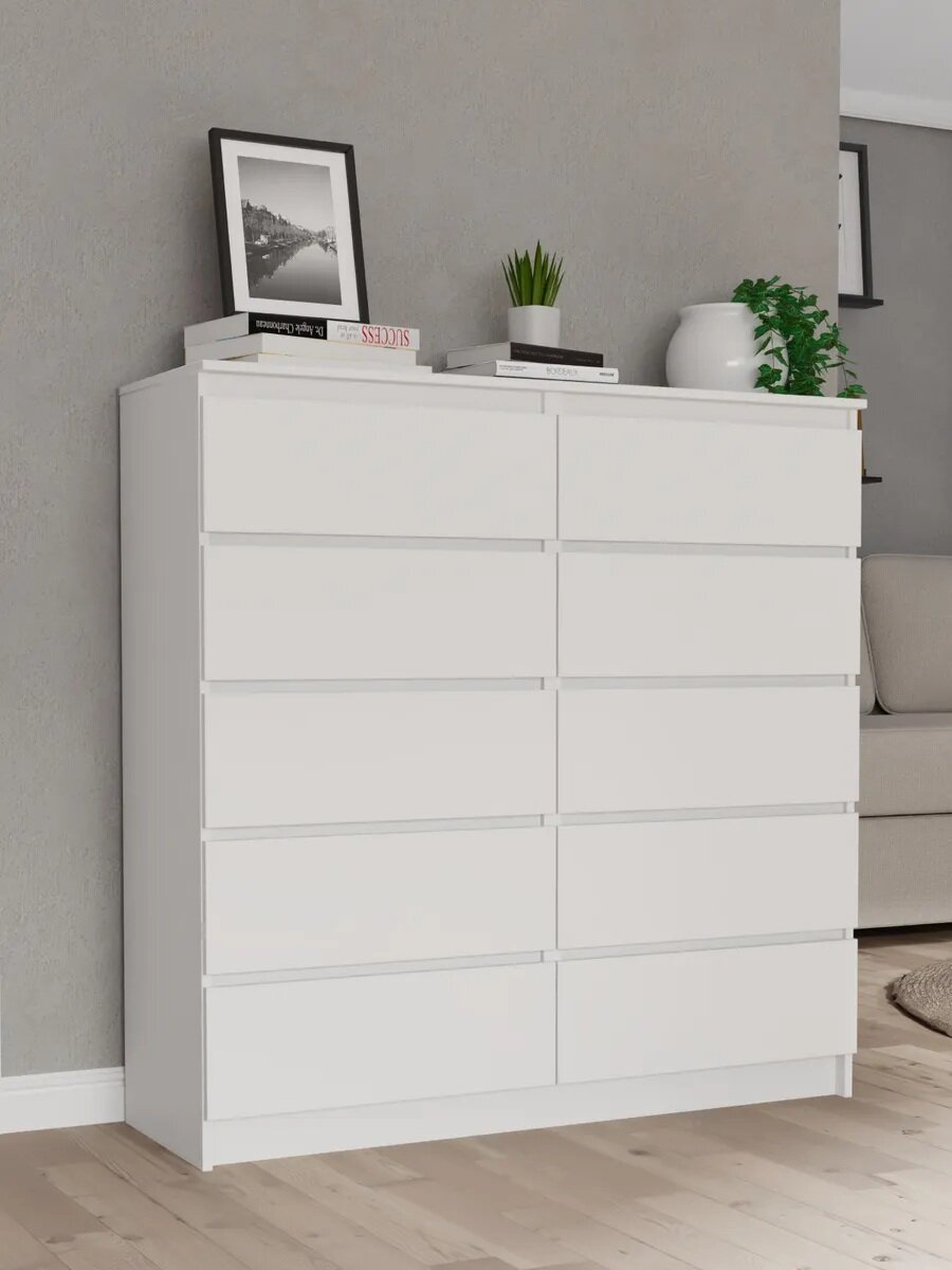 МС Мадера Комод К10М 1200*1226*420 белый (для одежды, под телевизор, с ящиками, большой)