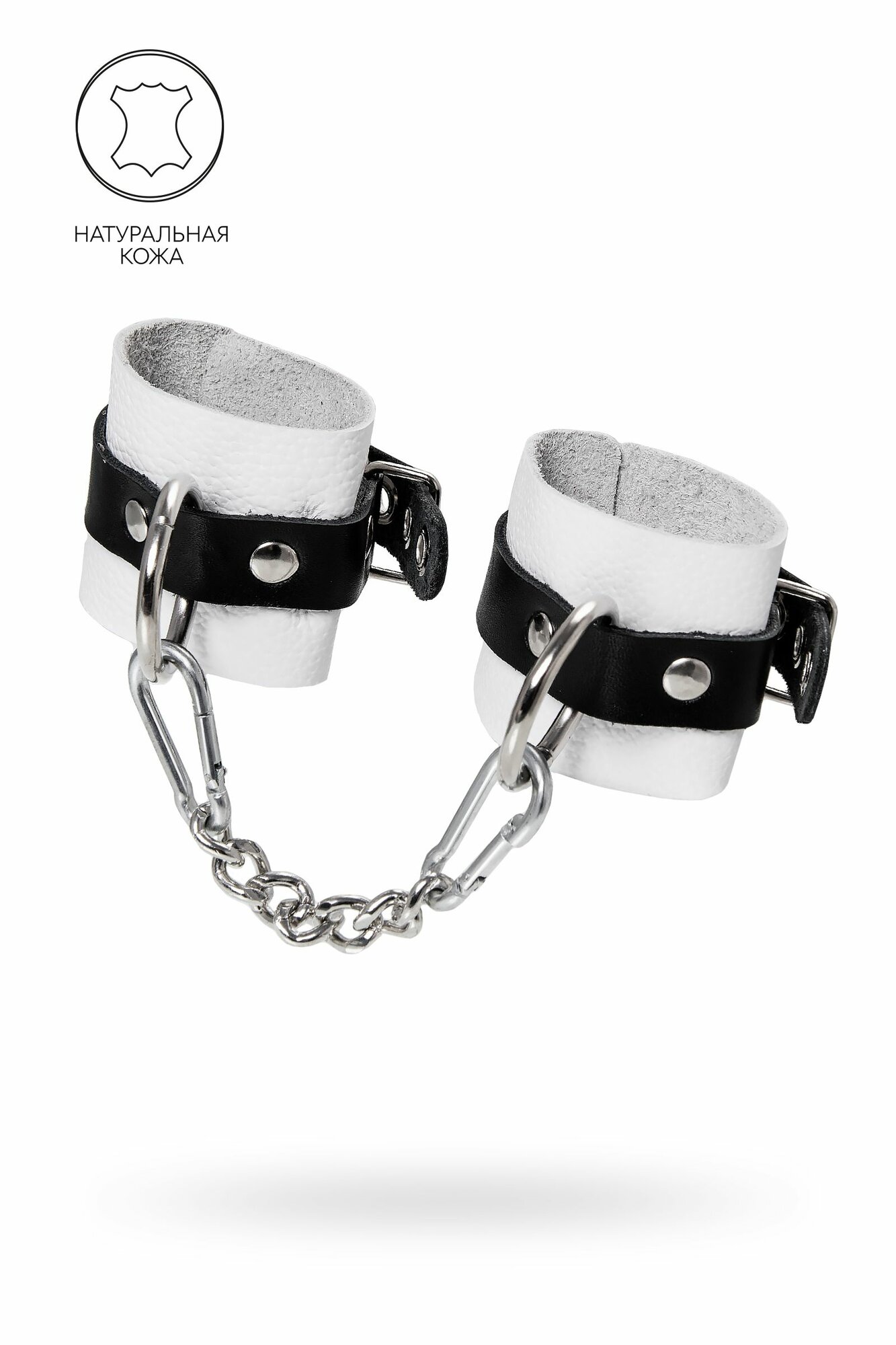 Pecado Бело-черные кожаные наручники с одним ремешком с люверсами Наручники, ошейники