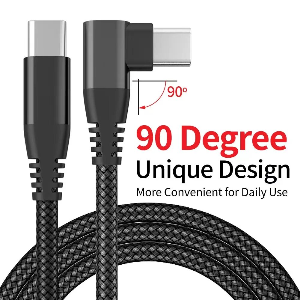 USB-C кабель 3M, черный, 60W, 90°