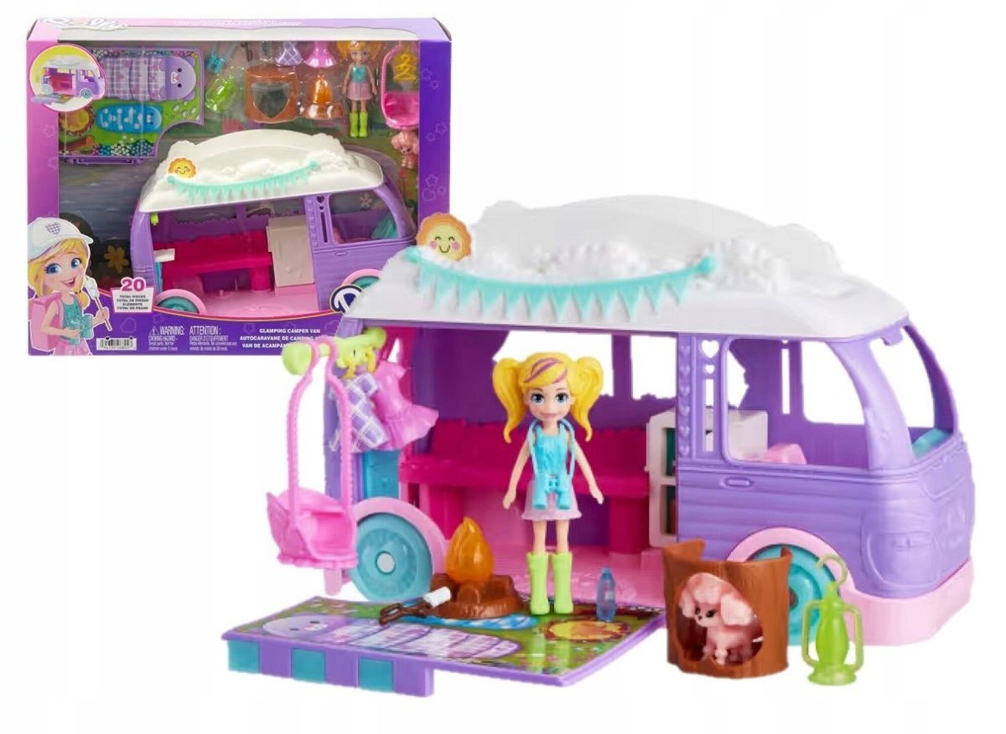 Фигурки Mattel Polly Pocket - Игровой набор Глэмпинг-фургон-кемпер с куклами и аксессуарами - Полли Покет JCC32