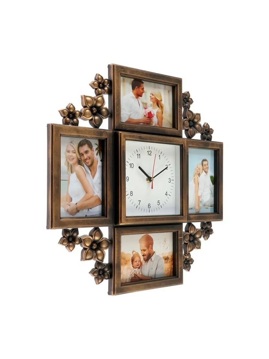 Стильный настенный фотоколлаж с часами