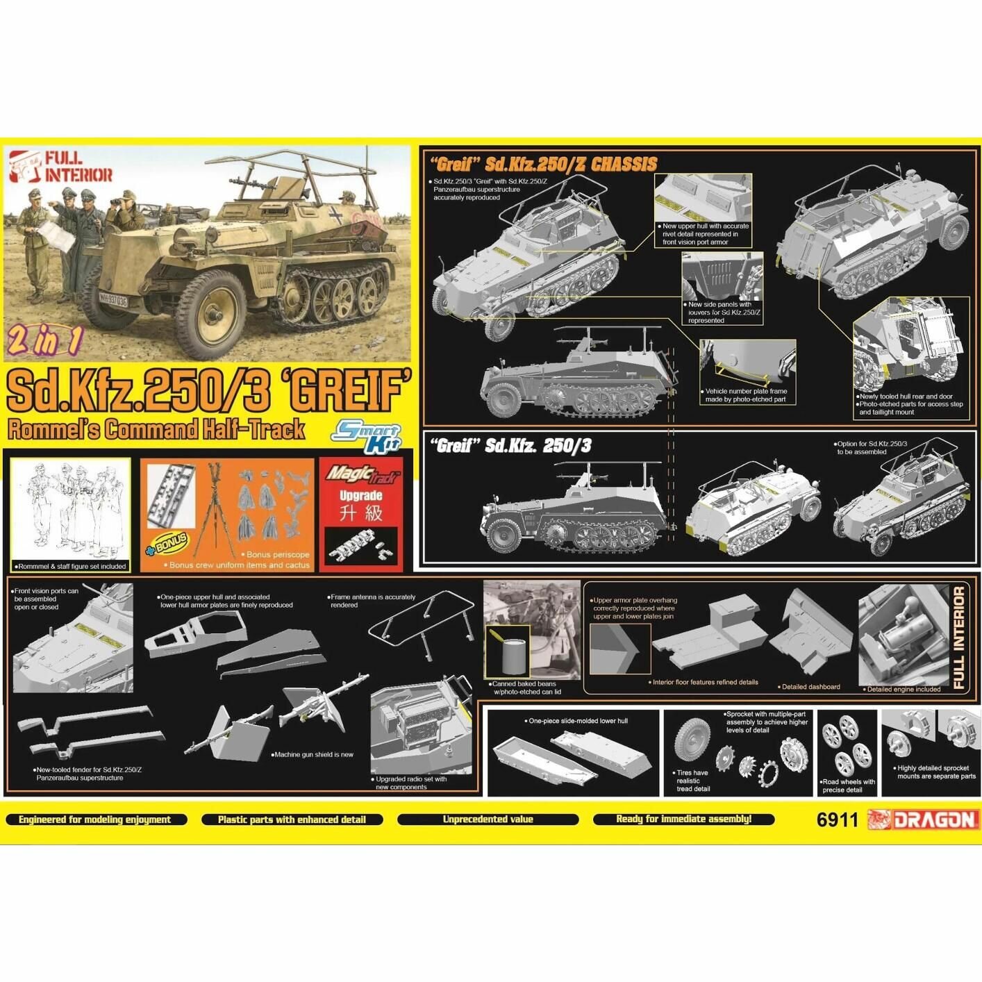 DRAGON 6911 1/35 Sd.Kfz. 250/3 'Greif" Rommel's Command Half-Track-комплект моделей