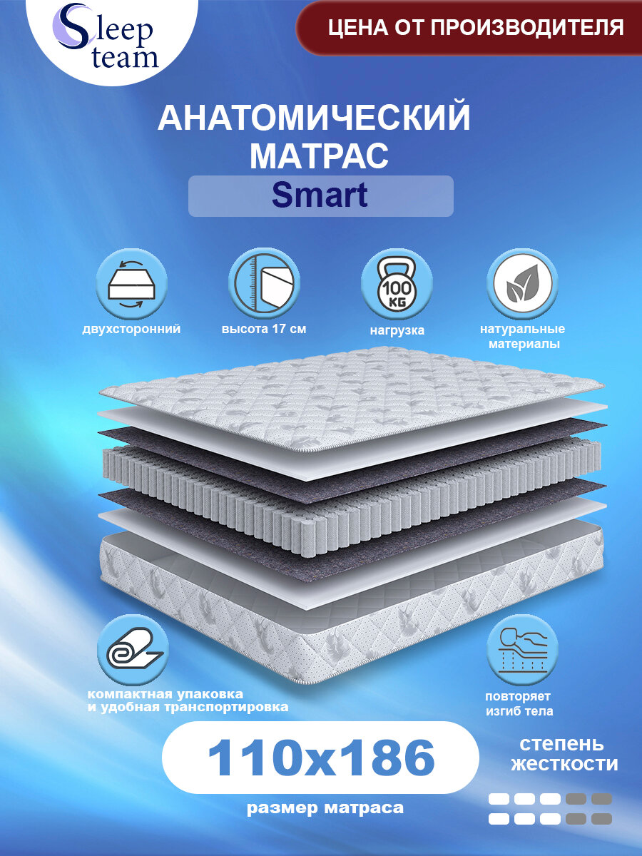 Матрас SleepTeam Smart 110х186, пружинный, высота 19 см, односпальный