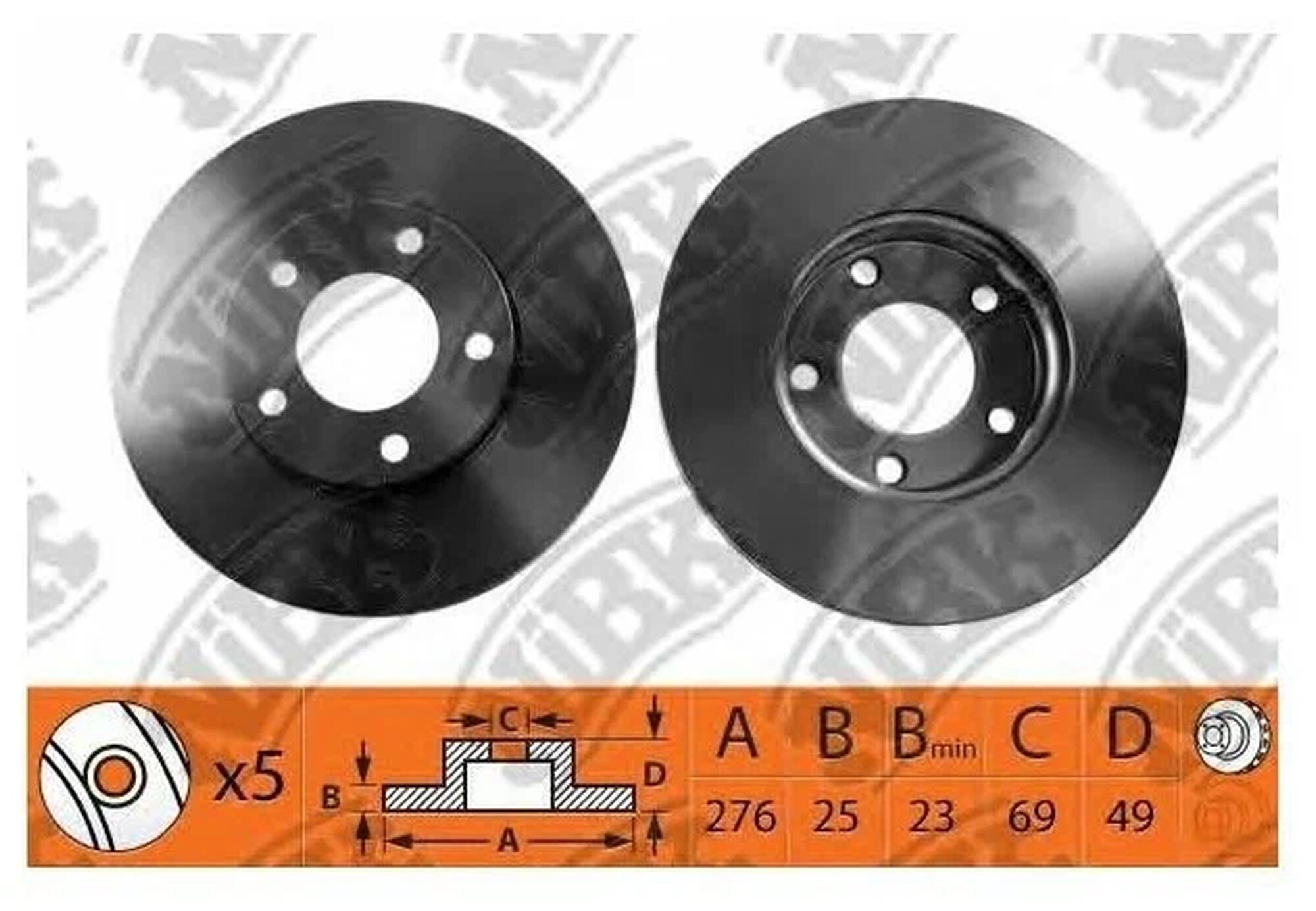 Диск тормозной передний NIBK RN1193 для а/м MAZDA 3 1.4/1.6 03>, MAZDA 5 15 1.8/2.0/2.0D, 278х25 мм.