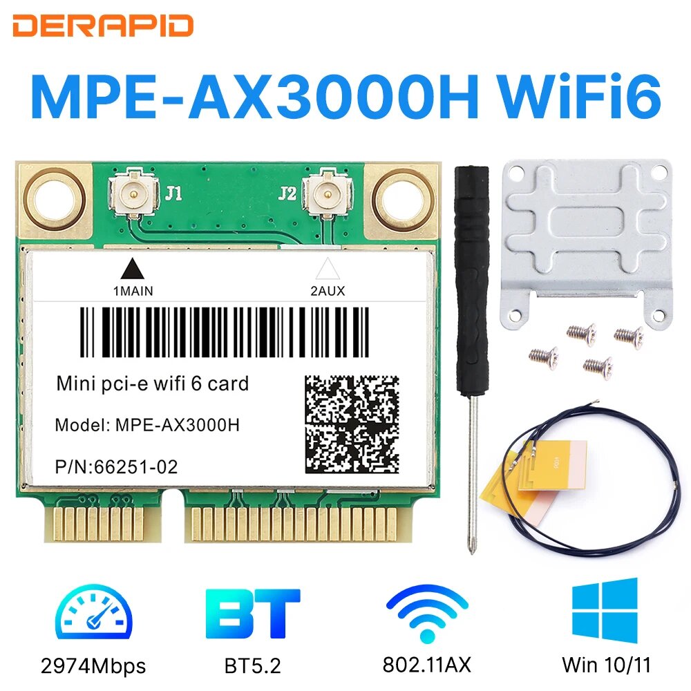 Derapid MPE-AX3000H WiFi 6 mini PCI-E адаптер