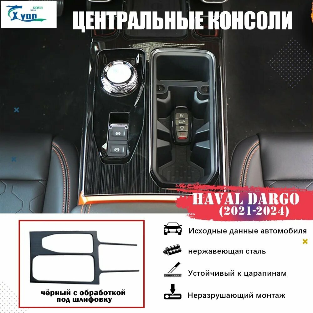 Декоративная панель центральной консоли накладка для Haval Dargo 2021-2024, Материал из нержавеющей стали.