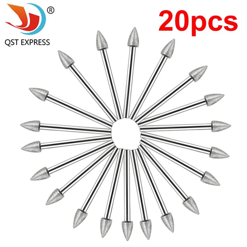 Набор алмазных роторных Сверл с хвостовиком 3 мм, 20 шт, спеченные алмазные Буры, абразивные шлифовальные детали