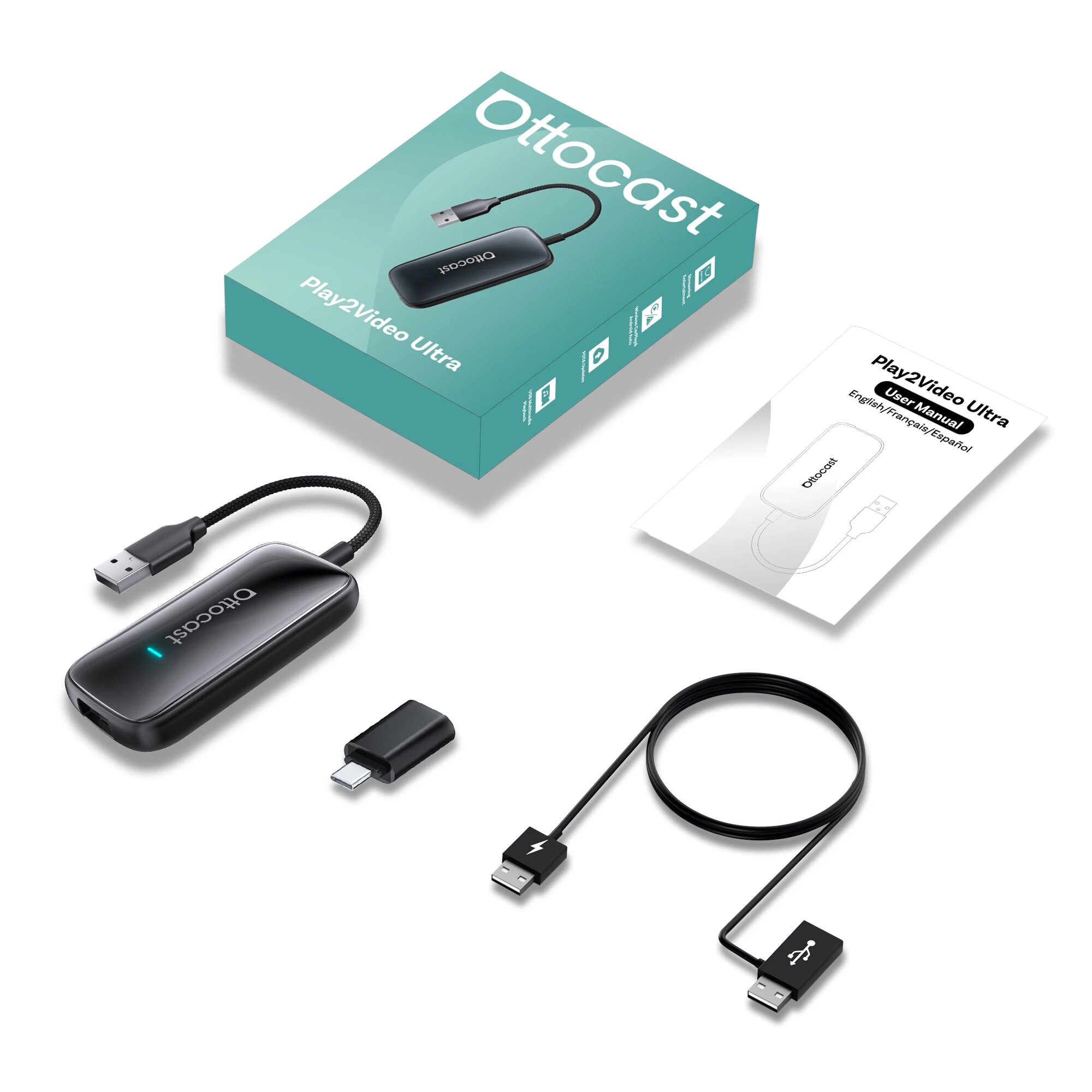 OTTOCAST Play2Video Ultra, беспроводной адаптер CarPlay/Android Auto