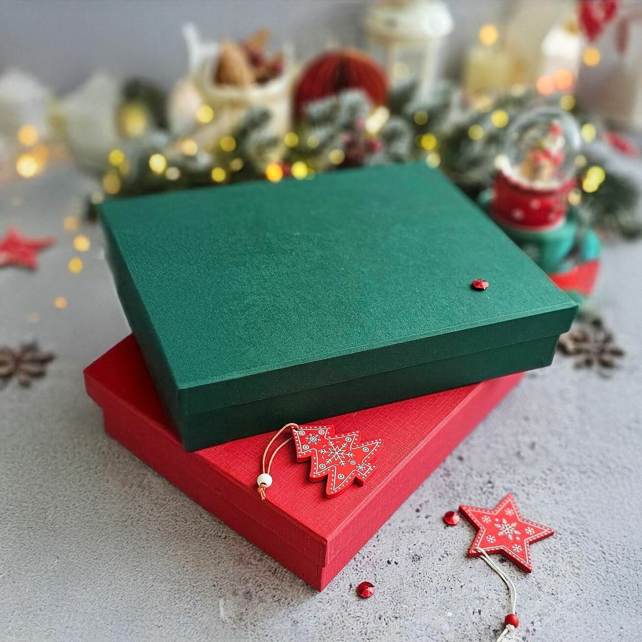 Зеленая подарочная коробка для упаковки 22х15х5 см, набор для праздника