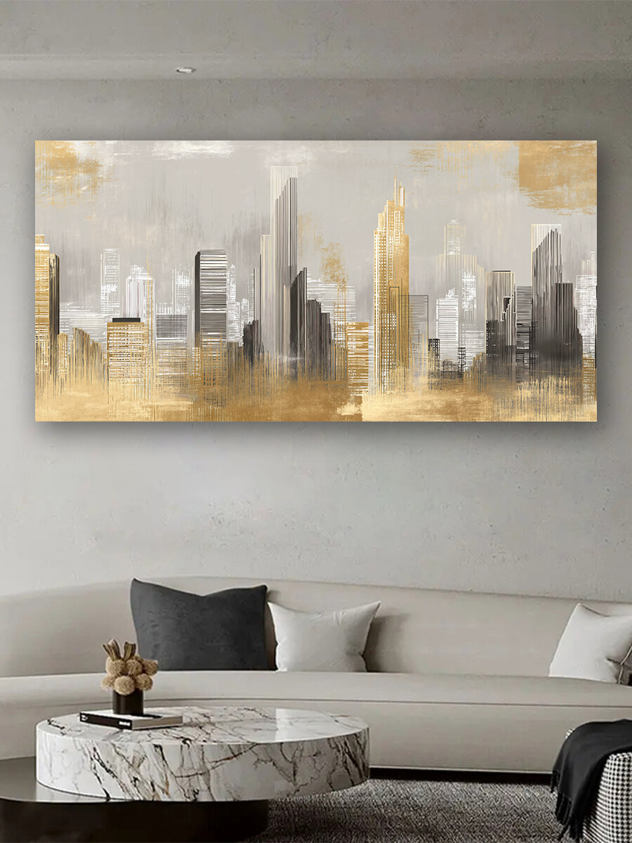 Интерьерная картина на стену горизонтальная - "Город / Пейзаж / Небоскребы" , 40х80 см.