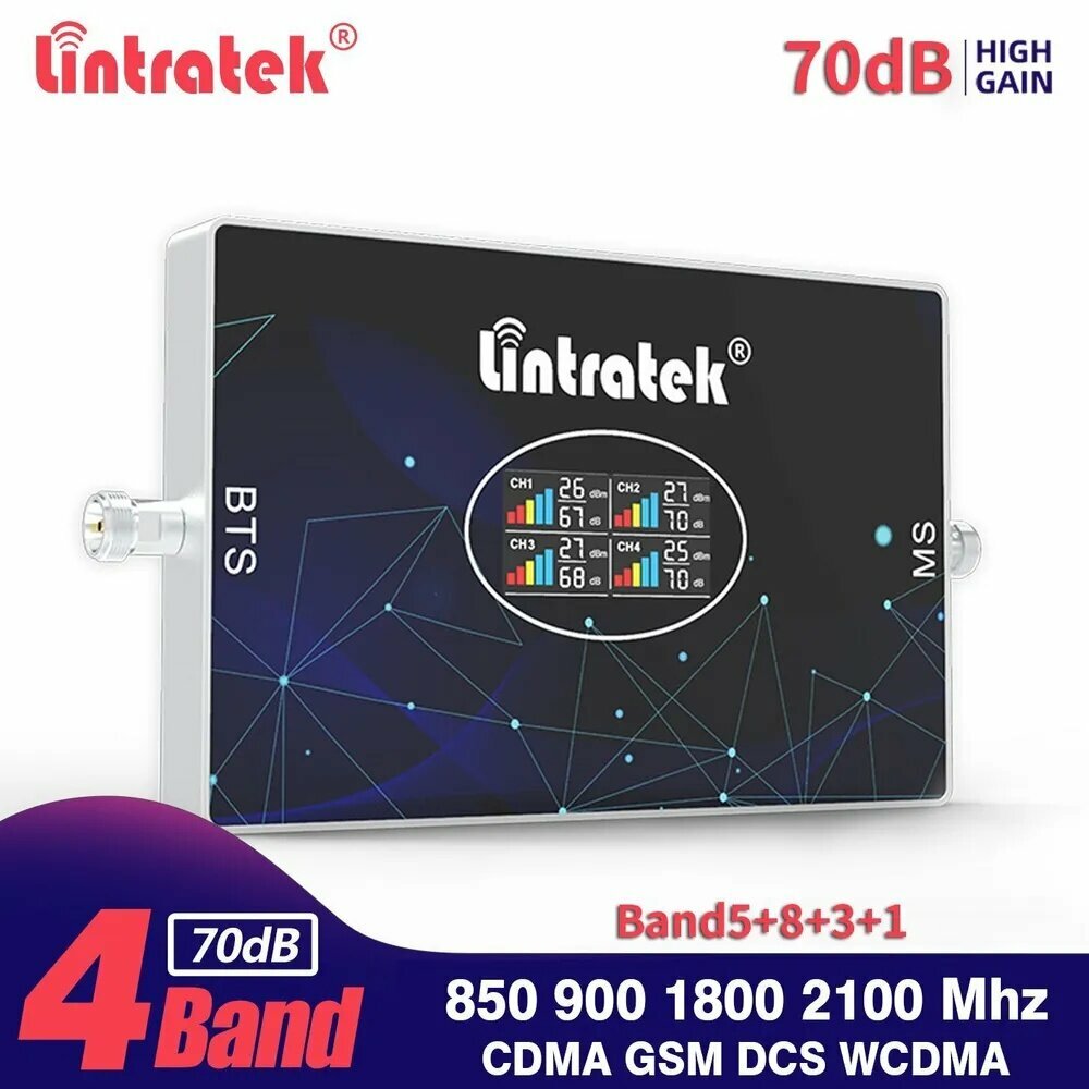 Lintratek Четыре полосы 2G 3G 4G Усилитель сотовой связи GSM B7 LTE Повторитель мобильного телефона 2600 900 1800 2100 МГц усилитель сигнала