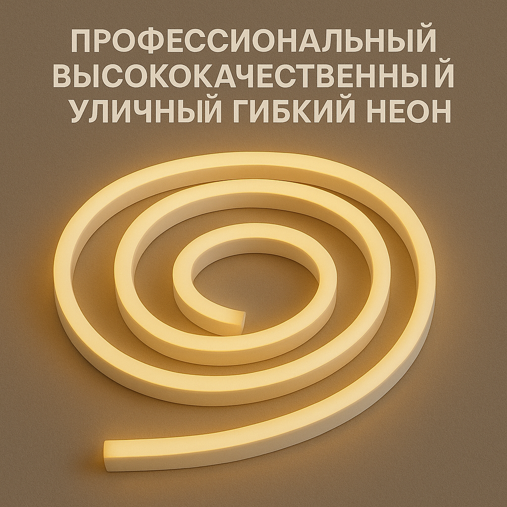 Гибкий неон уличный 8х16мм, Двусторонний, IP 65 Тёплый белый, Premium LED , 50 метров