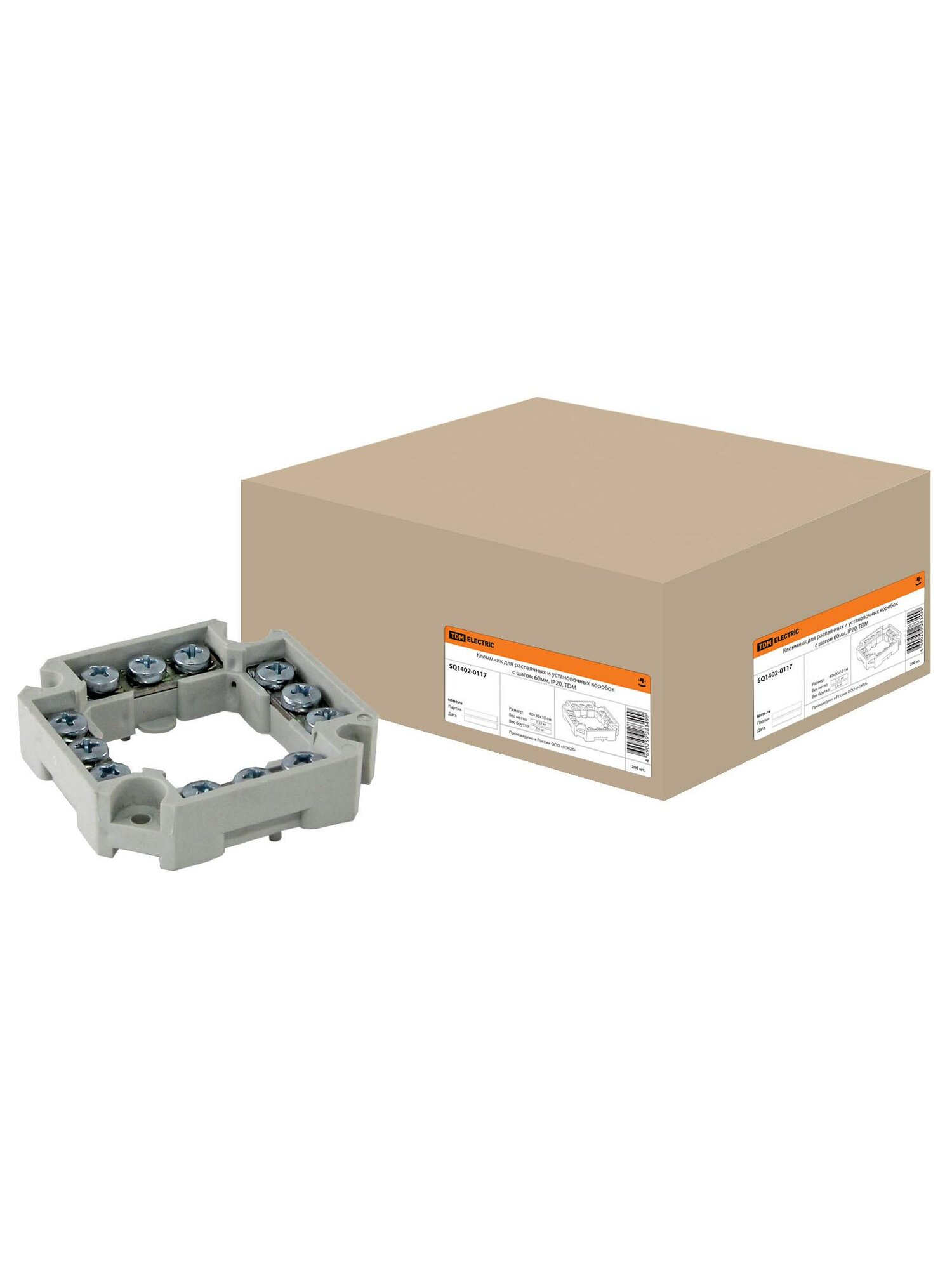 Набор Клеммник для распаячных и установочных коробок с шагом 60мм, IP20, TDM {SQ1402-0117} (2 шт)