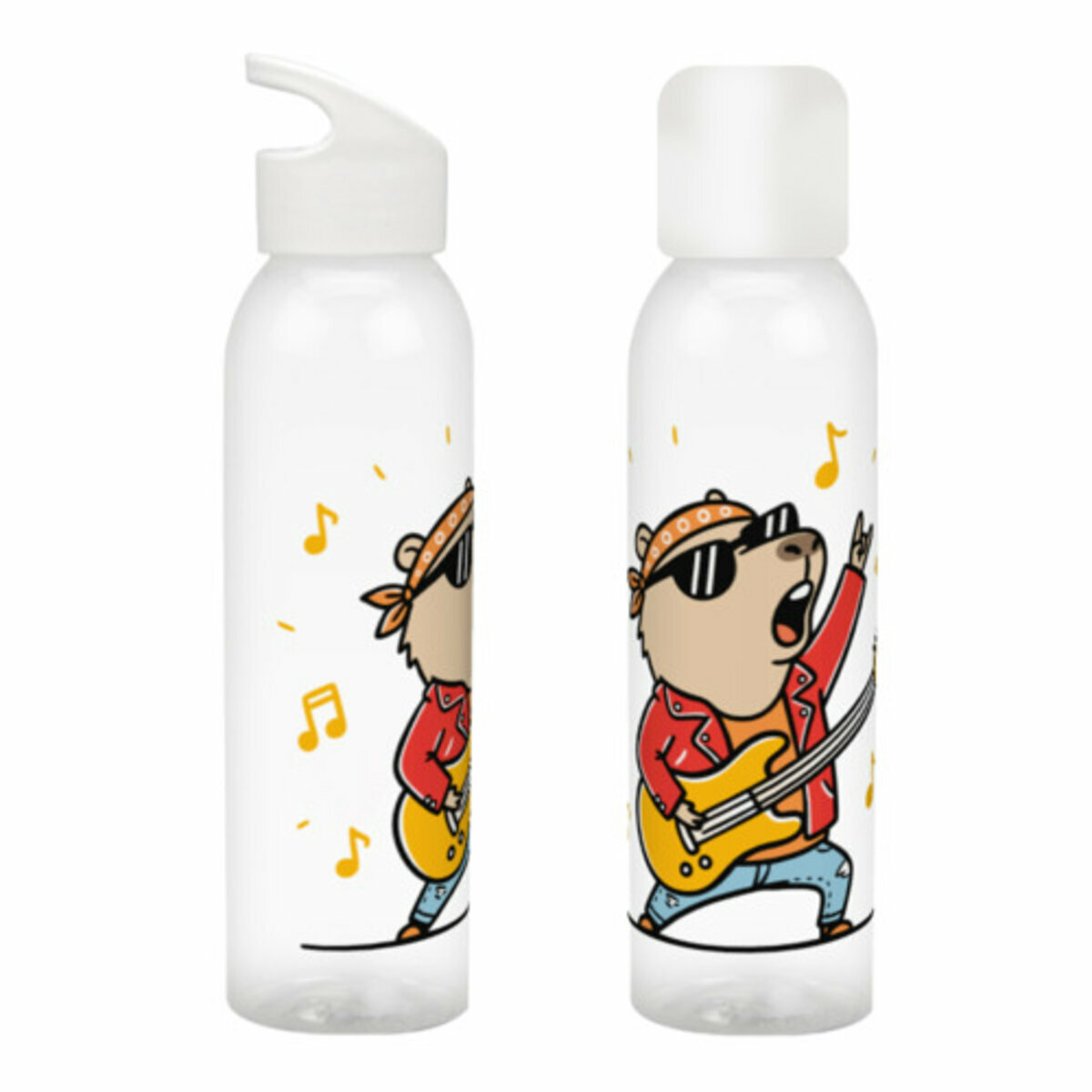 Бутылка для воды «Капибара рок музыкант, гитарист. Прикол» (белый)