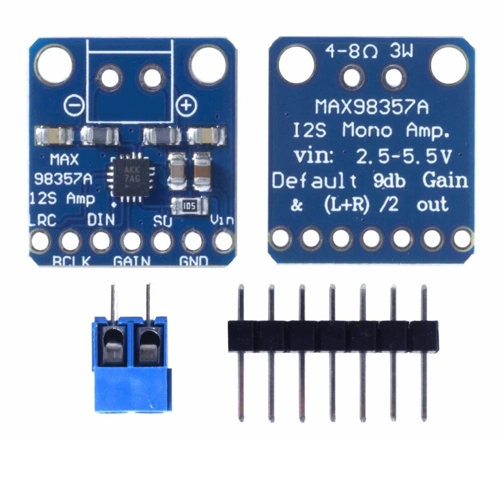 MAX98357 Модуль расширения аудиоусилителя класса D I2S — плата безфильтра моно ЦАП 3 Вт для Raspberry Pi 4/5, ESP32, для Arduino