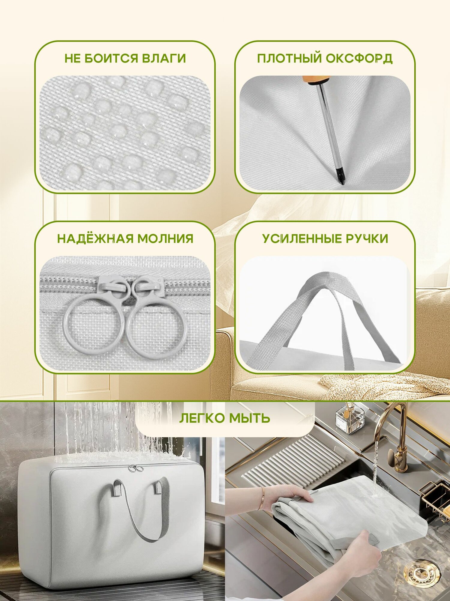 Сумка-чемодан Classic Grey, складная, для хранения, оксфорд, серая，Сумка для хранения