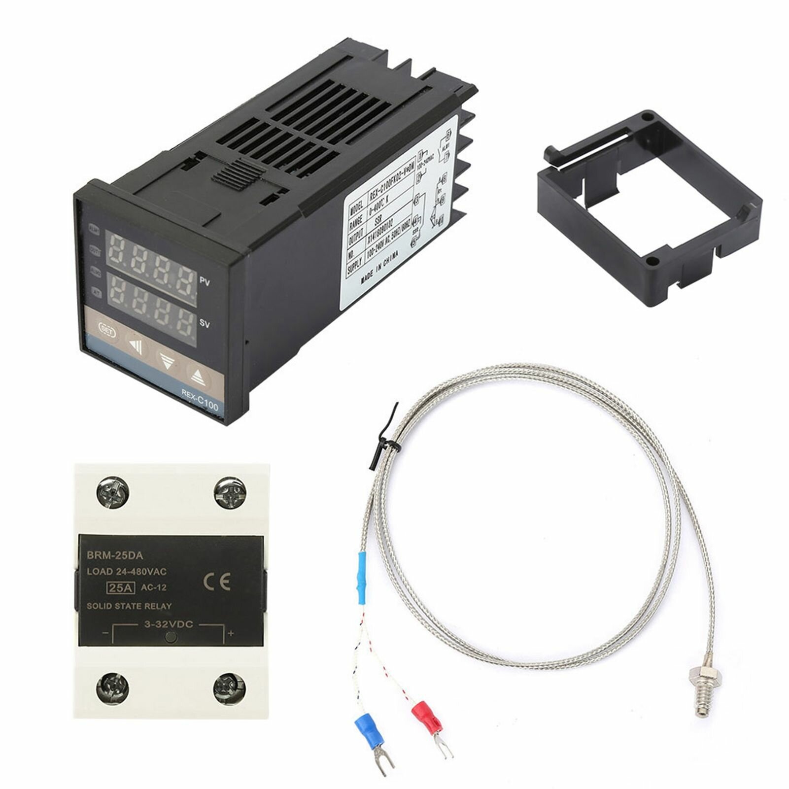 Комплект ПИД-регулятора 0-400 + SSR 25A + термопара M6/K, 1 м
