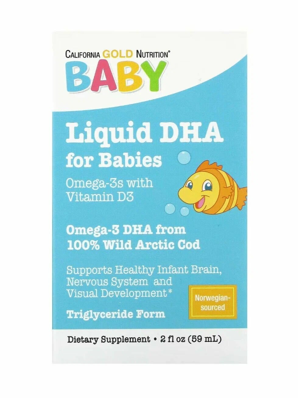 California Gold Nutrition, Омега DHA для детей, 1050 mg, Omega-3s with Vitamin D3, 2 ж. унции (59 мл)